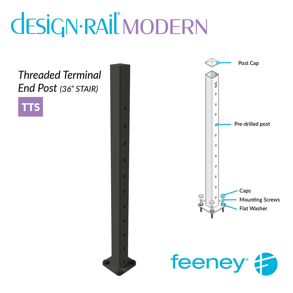 Feeney® DesignRail® Modern Kits Threaded Terminal (Stair) Post Kit (36 ...